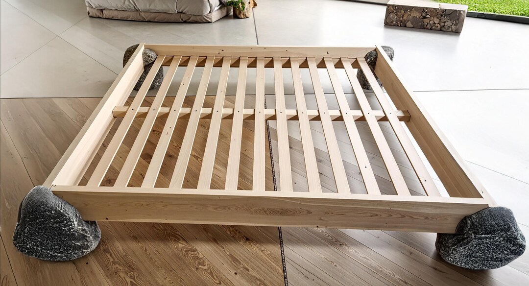 Luxury Custom Bed Frame - Walnut or White Oak Frame and River Boulders ...