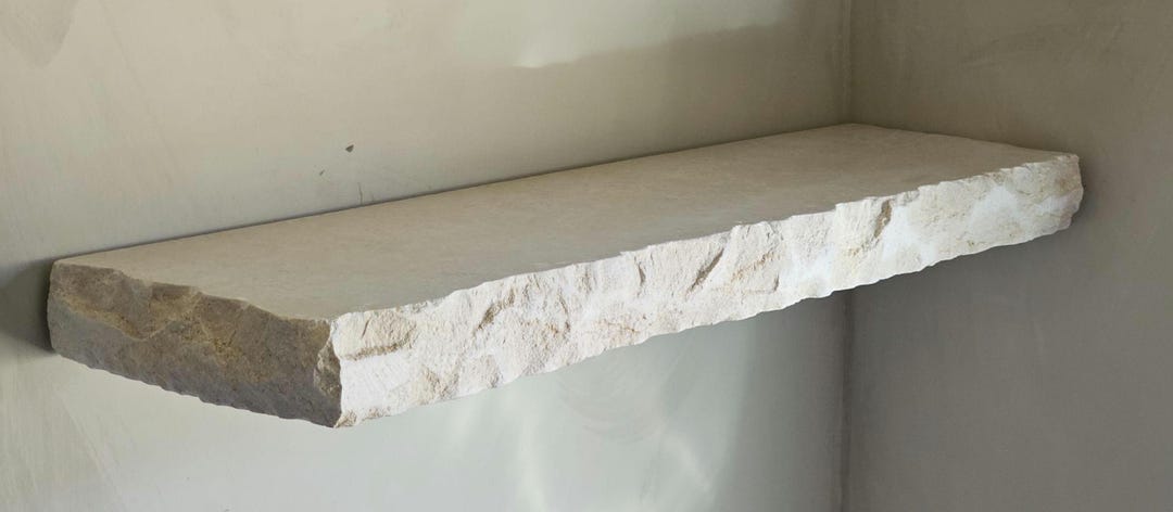 Limestone Floating Shelf With Chiseled Edges - Natural Stone Shelves ...