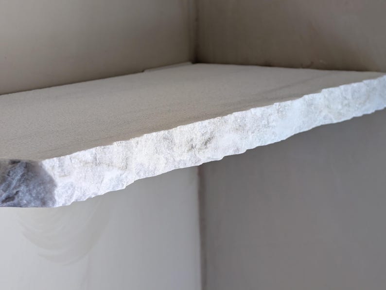 White Marble Floating Shelf With Chiseled Edges - Sandblast Finish ...