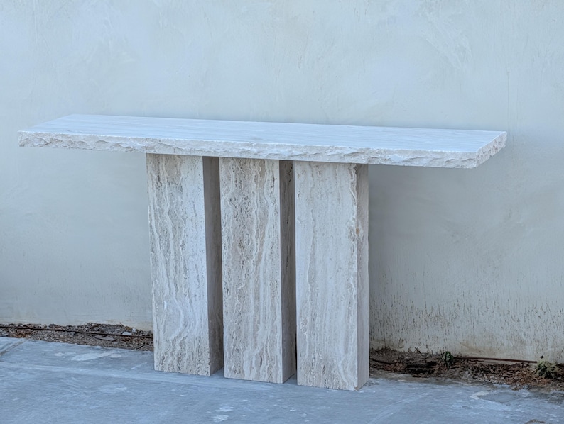 Travertine Stone Console Table With Chiseled Raw Edge Top - Desk - TV ...
