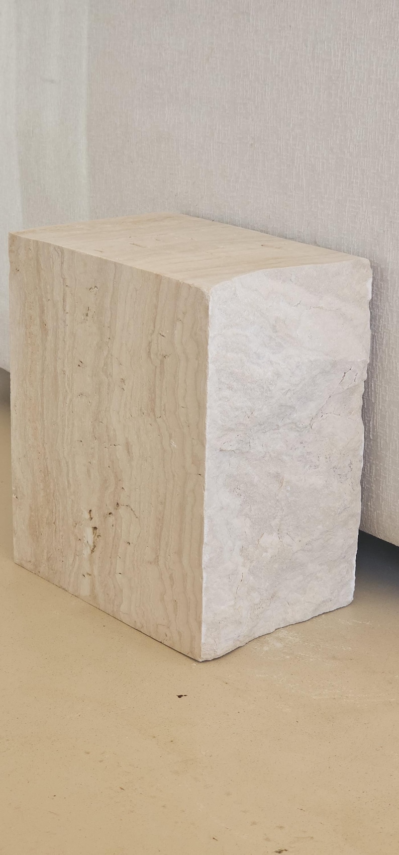 Travertine Stone Side Table - Raw Chiseled Face - Pedestal - Plinth - Etsy