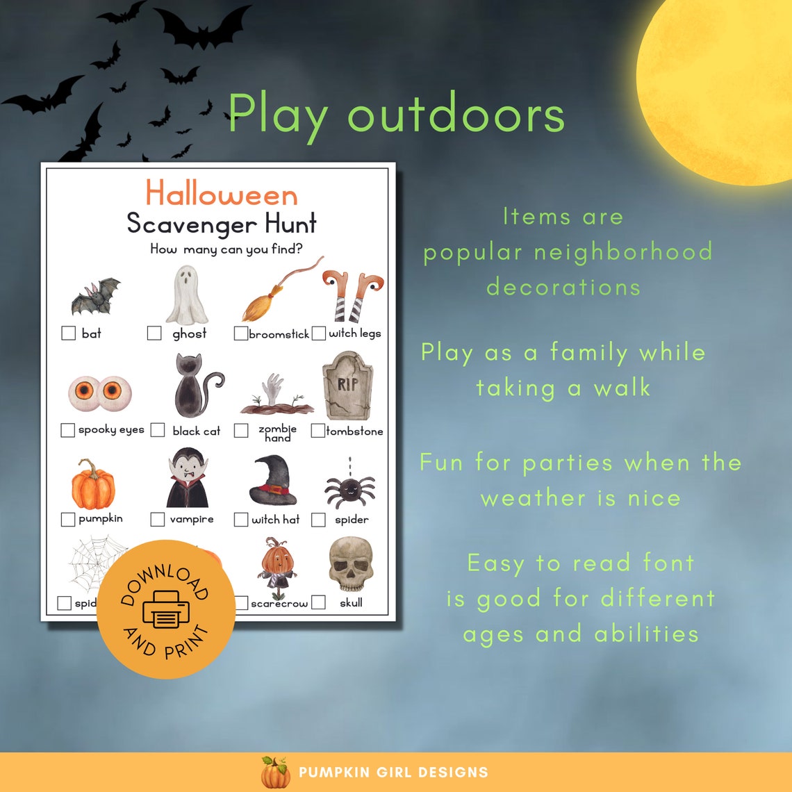 Printable Halloween Scavenger Hunt, Halloween Treasure Hunt, Halloween ...