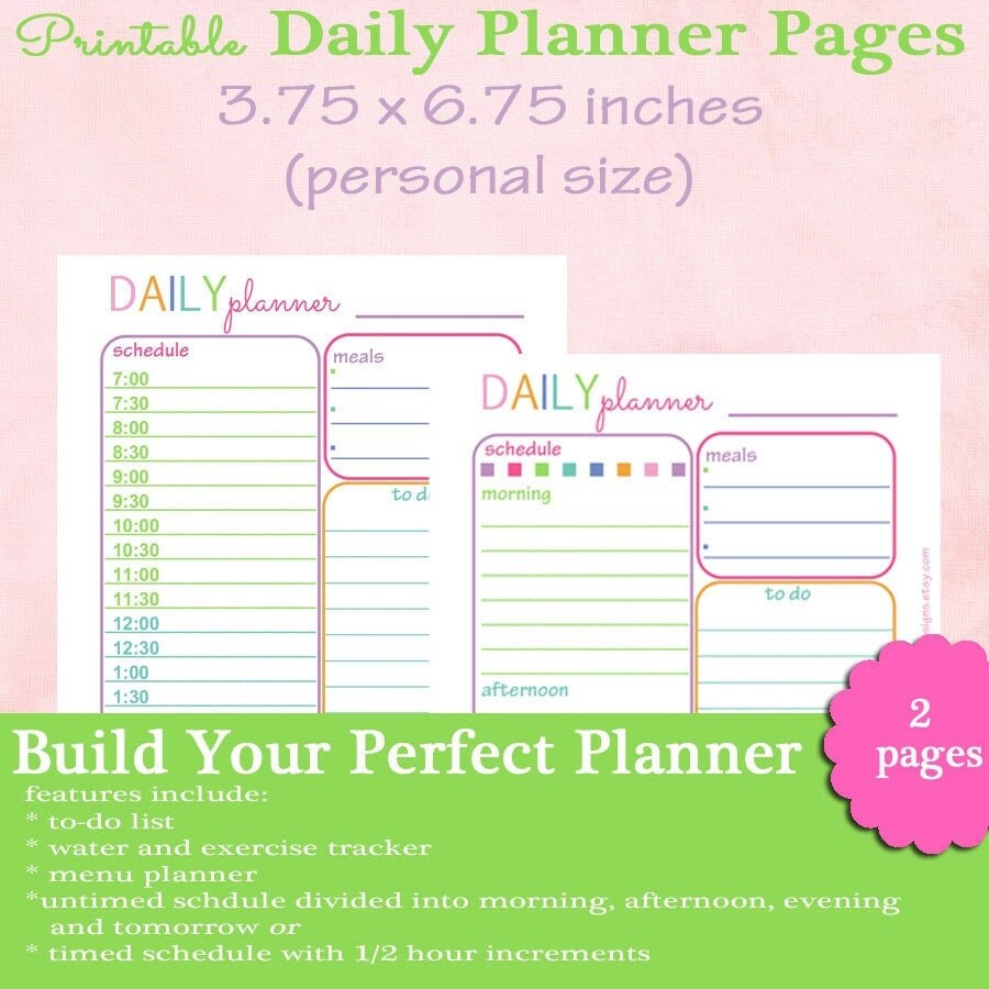 Daily Planner Pages, Personal Size Planner Pages, Printable Planner ...