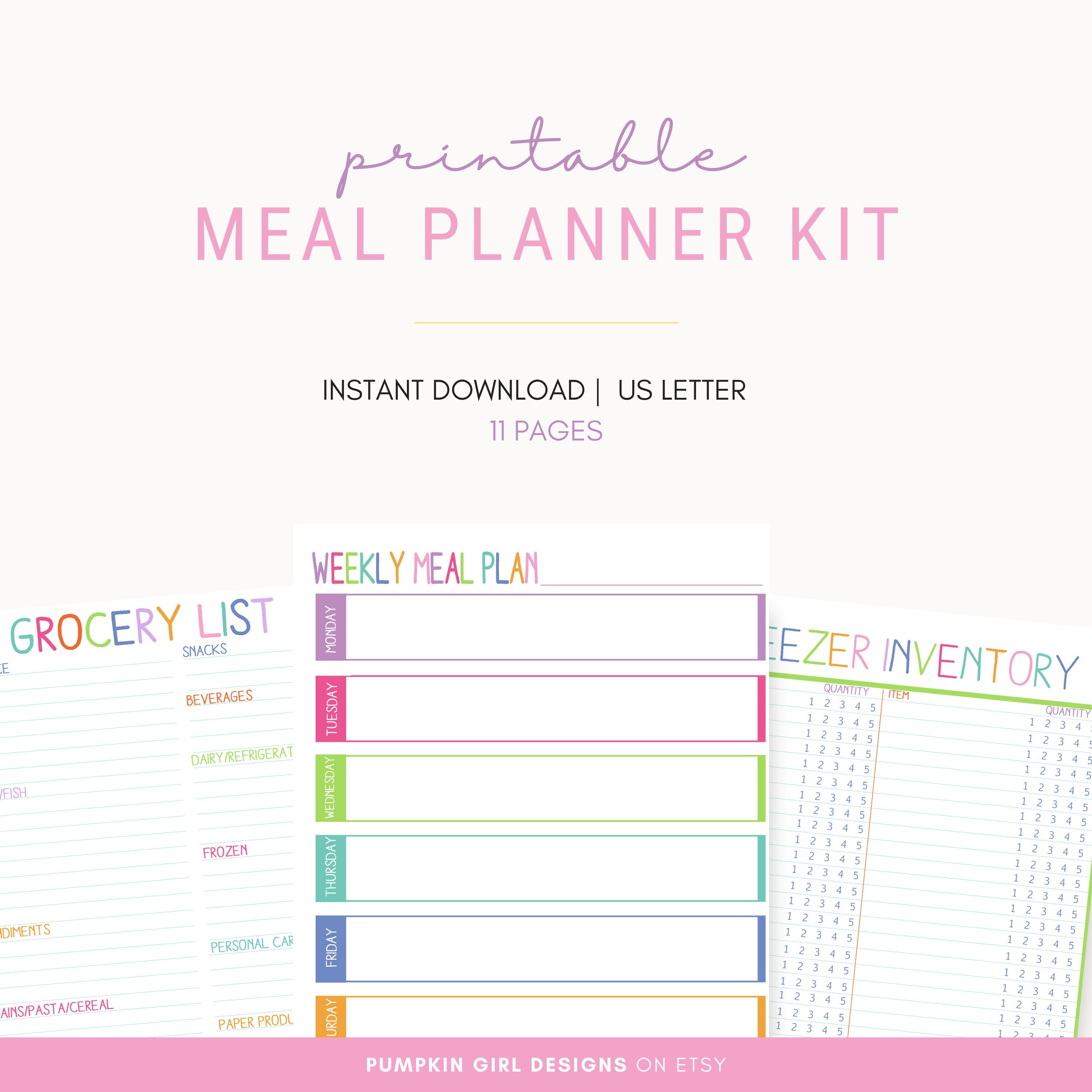 Weekly Meal Planner Printable, Letter Size, 8.5"x11" - Etsy