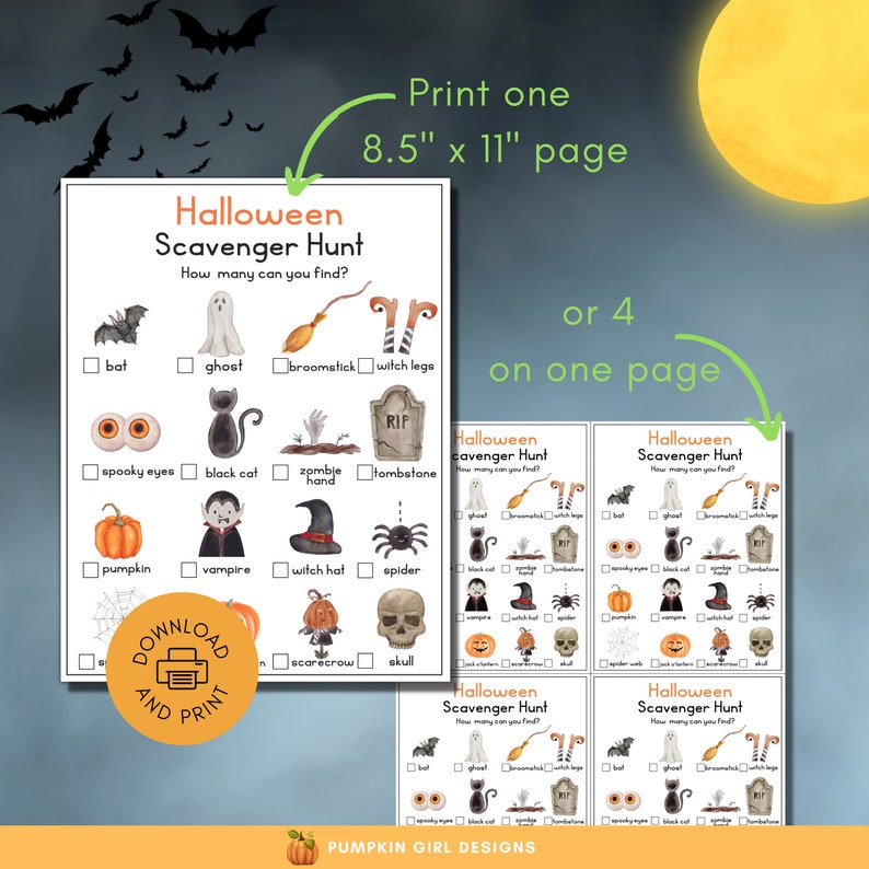 Printable Halloween Scavenger Hunt, Halloween Treasure Hunt, Halloween ...