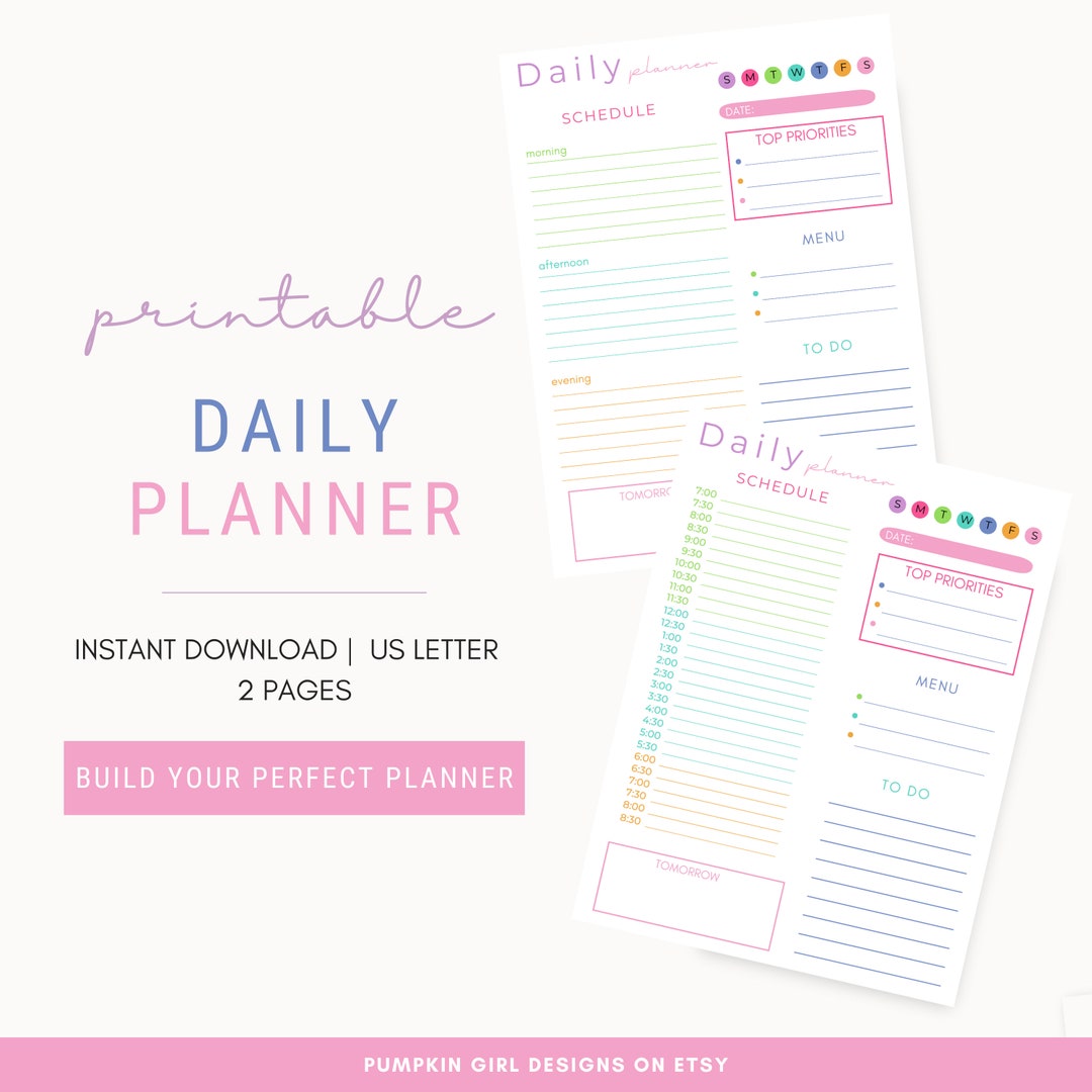 Printable Daily Planner Pages, US Letter Size, Full Size - Etsy