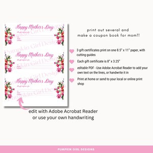 Printable Mother's Day Gift Certificate, Editable Voucher - Etsy