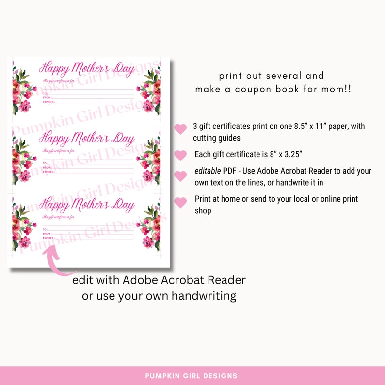 Printable Mother's Day Gift Certificate, Editable Voucher - Etsy