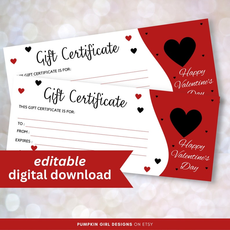 Printable, Editable Valentine's Day Gift Certificate - Etsy