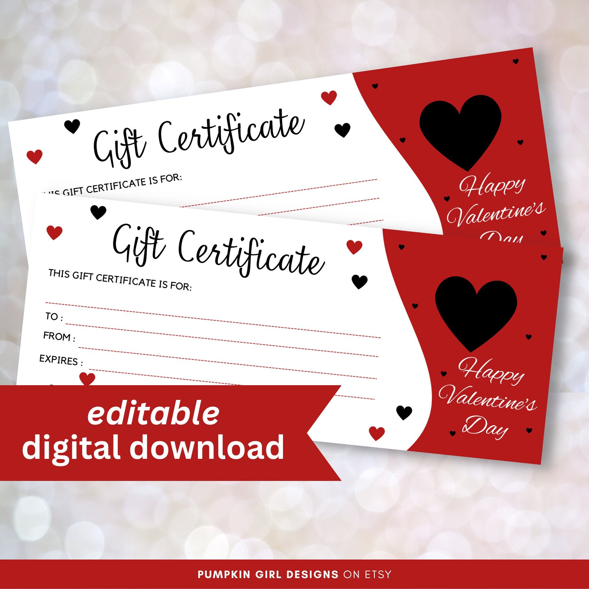 Printable, Editable Valentine's Day Gift Certificate - Etsy