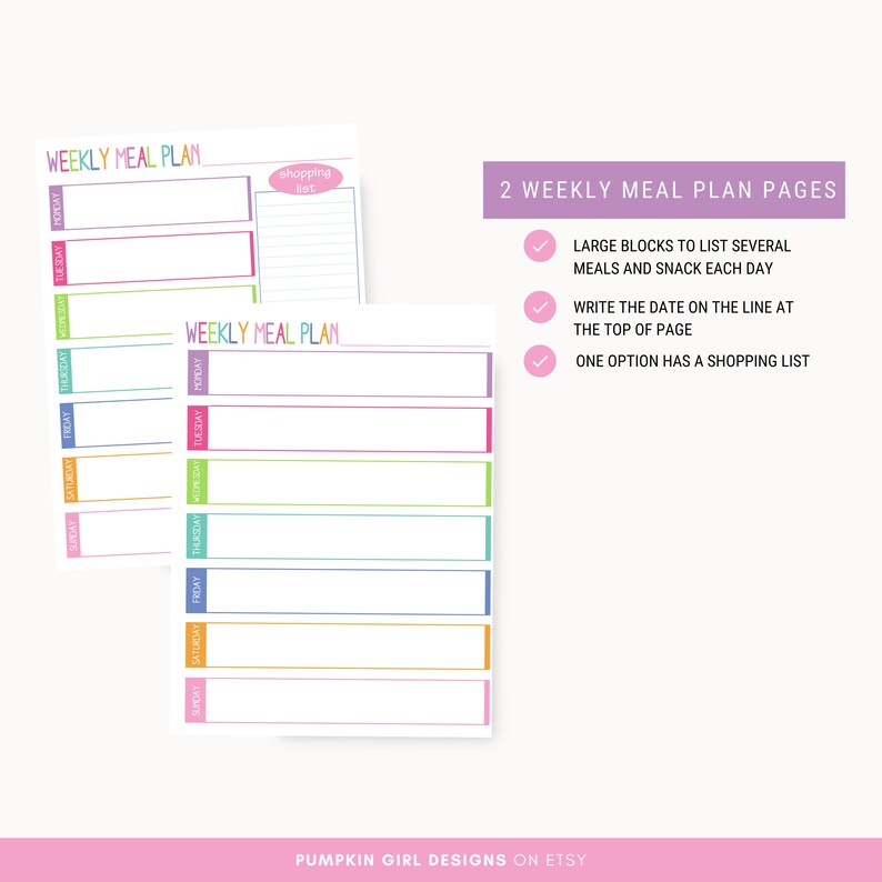 Weekly Meal Planner Printable, Letter Size, 8.5"x11" - Etsy