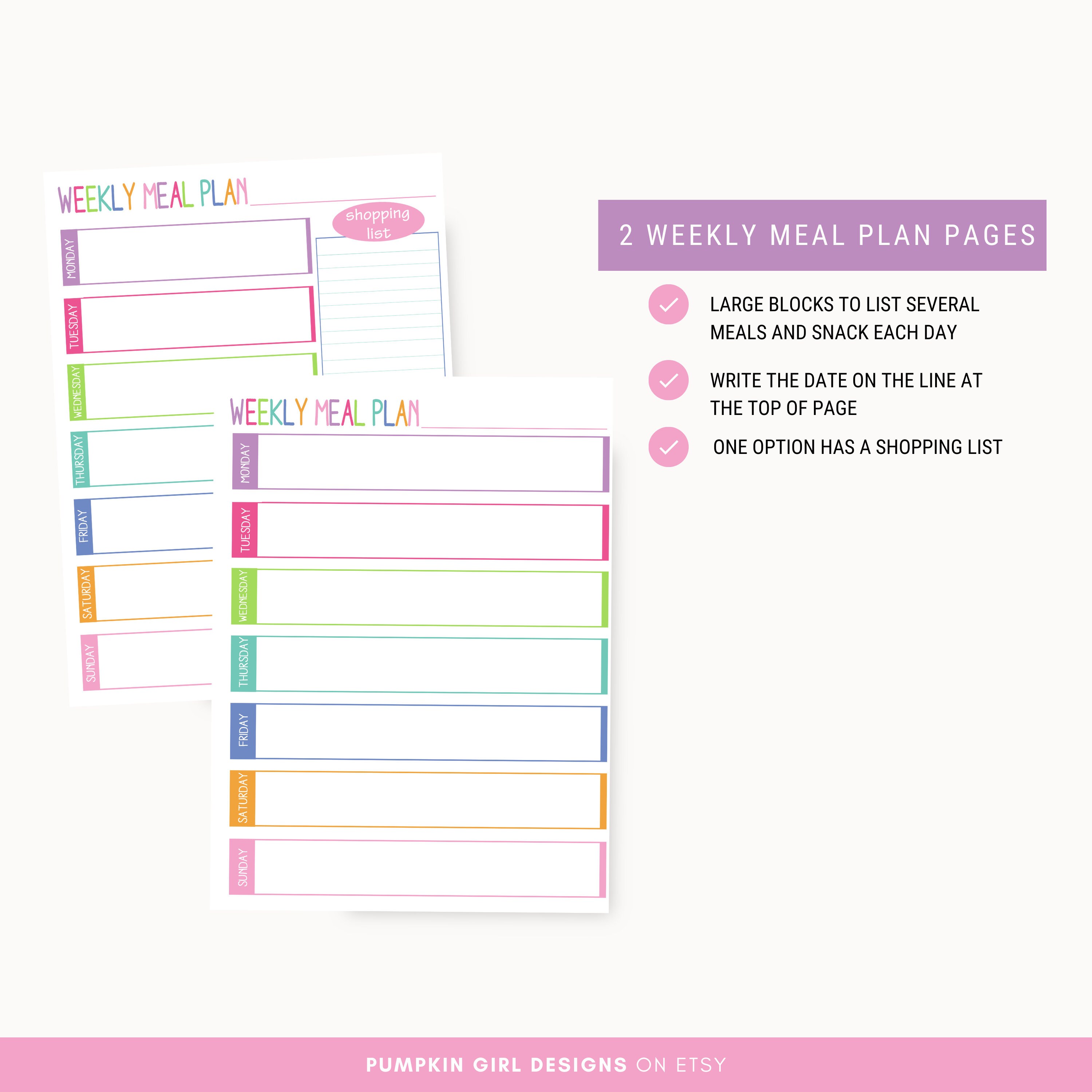 Weekly Meal Planner Printable, Letter Size, 8.5"x11" - Etsy