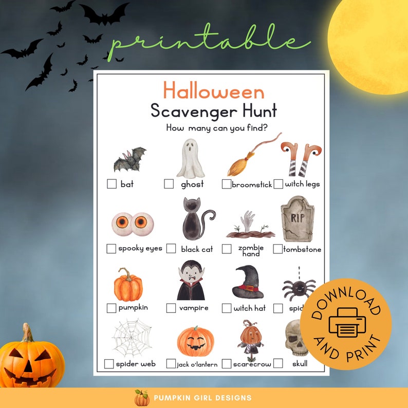 Printable Halloween Scavenger Hunt, Halloween Treasure Hunt, Halloween ...