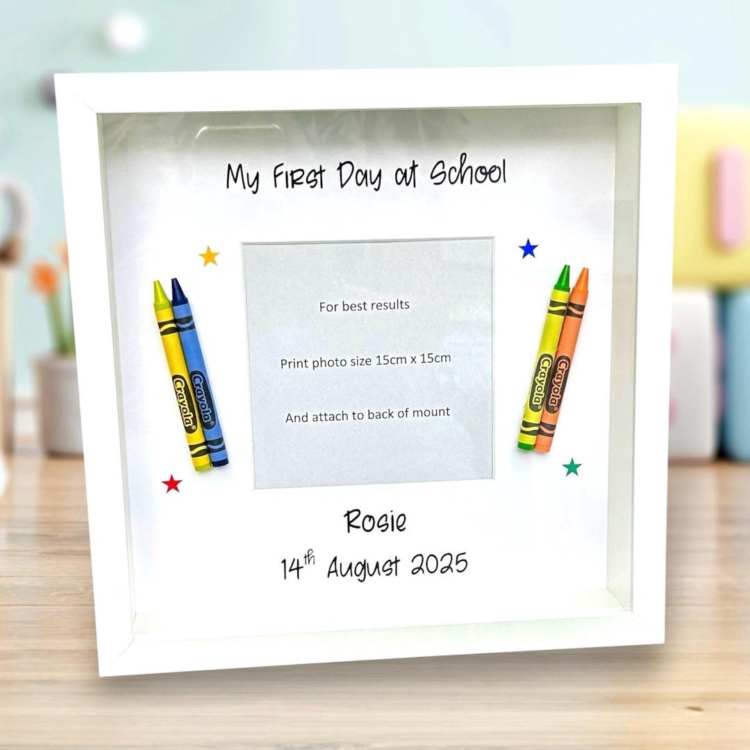 Personalised First Day of School/nursery Photo Frame, Crayons & Stars ...