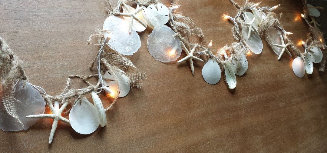 Beach Decor, Beach Garland, Coastal Garland, Beach Lights, Shell ...