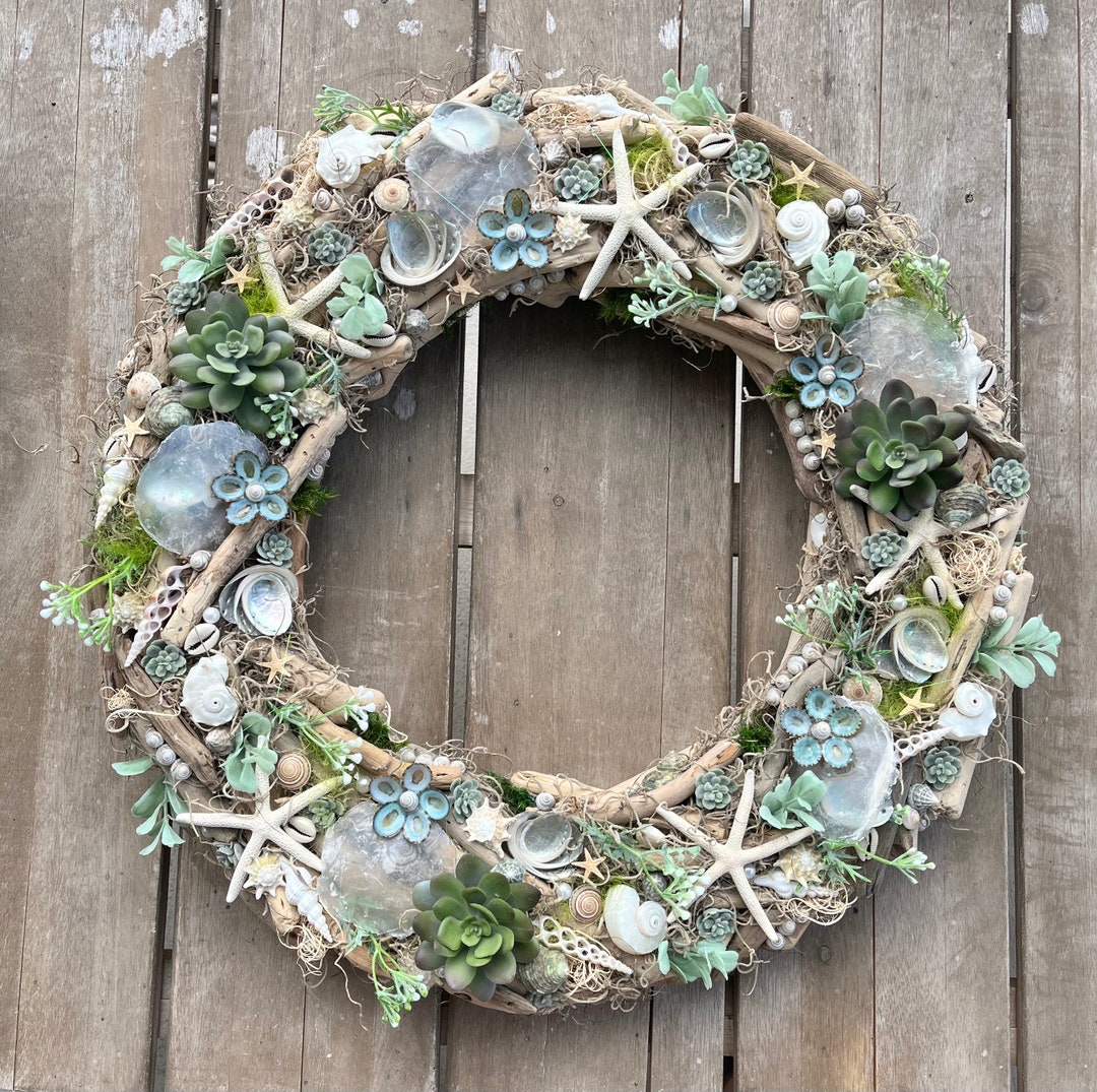 Beach Decor, Beach Wreath, Shell Wreath, Driftwood Wreath, Coastal ...