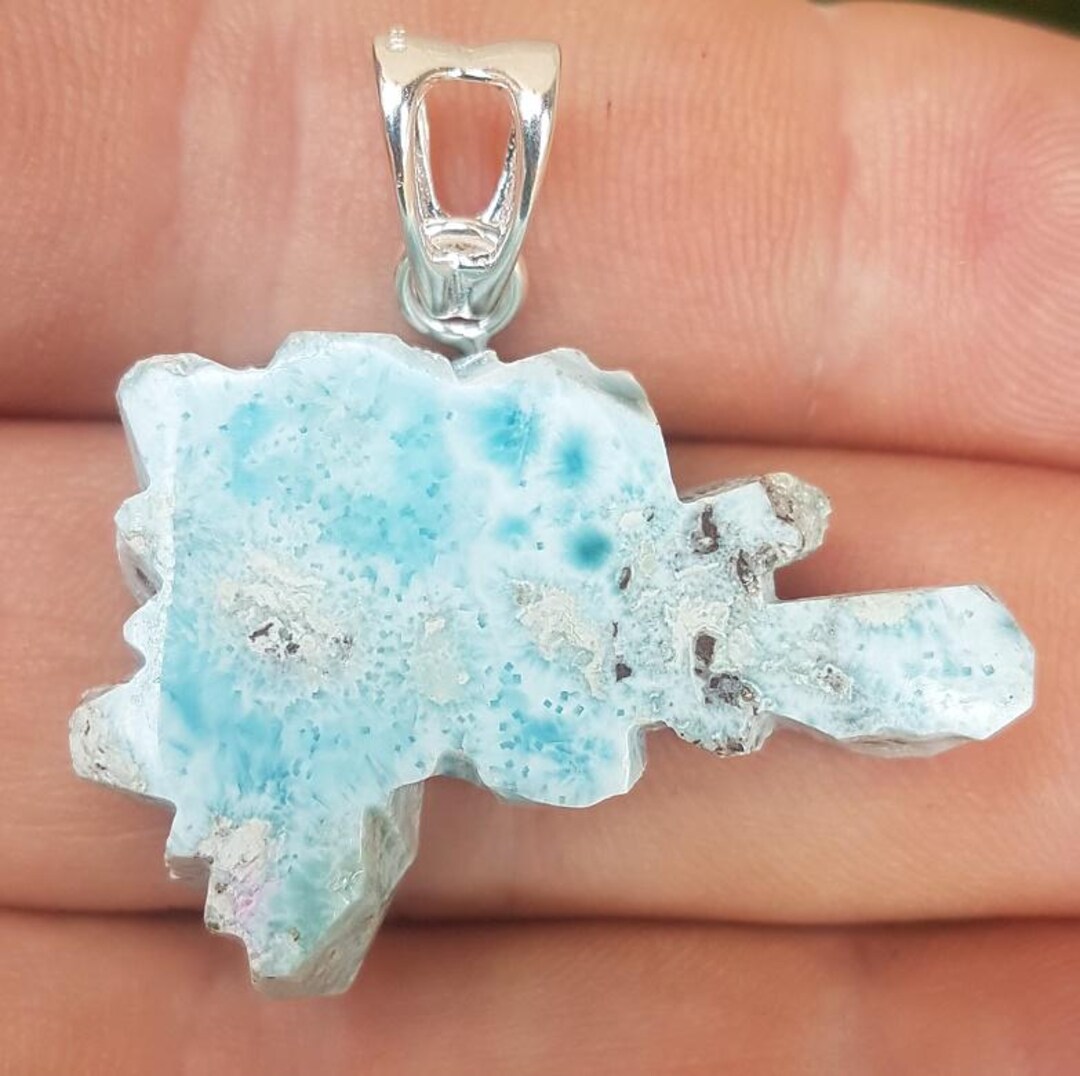 Uniq One on the World Blue DR Map-mapa LARIMAR Gemstone 925 Sterling ...