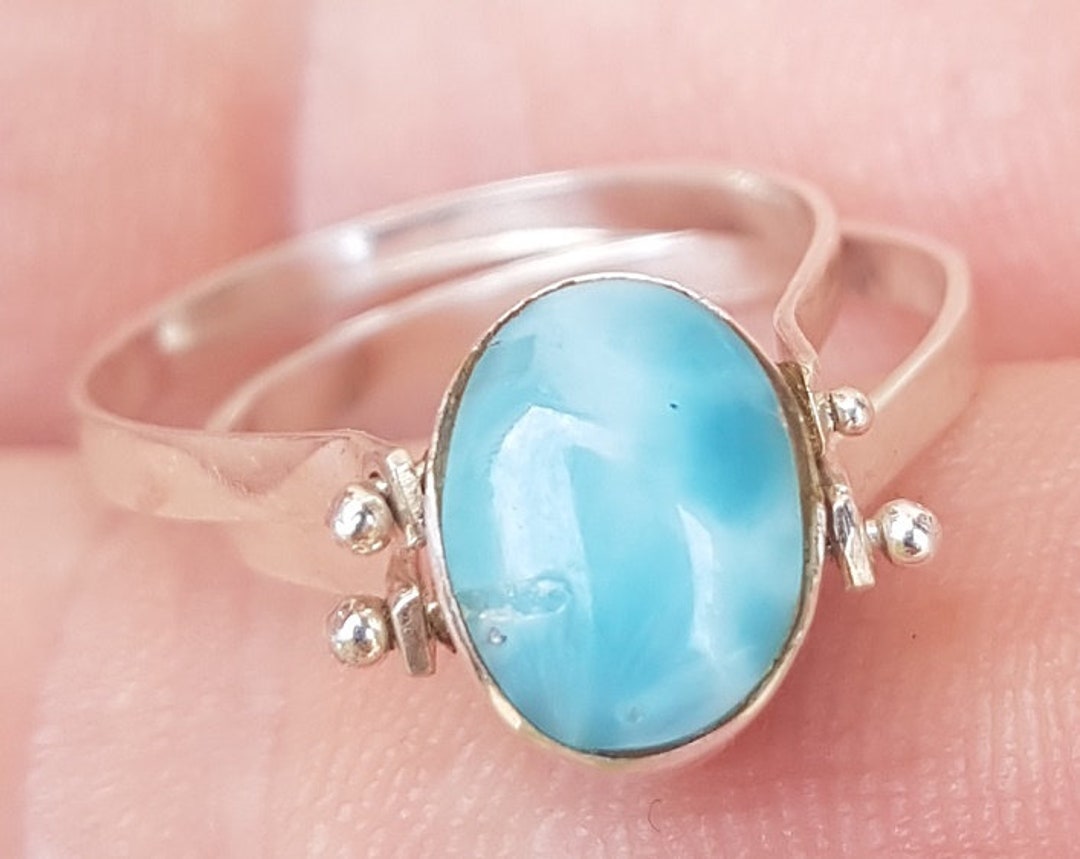 Flip 2 in 1 LARIMAR-AMBER Gemstones 925 Sterling Silver Reversible Ring ...