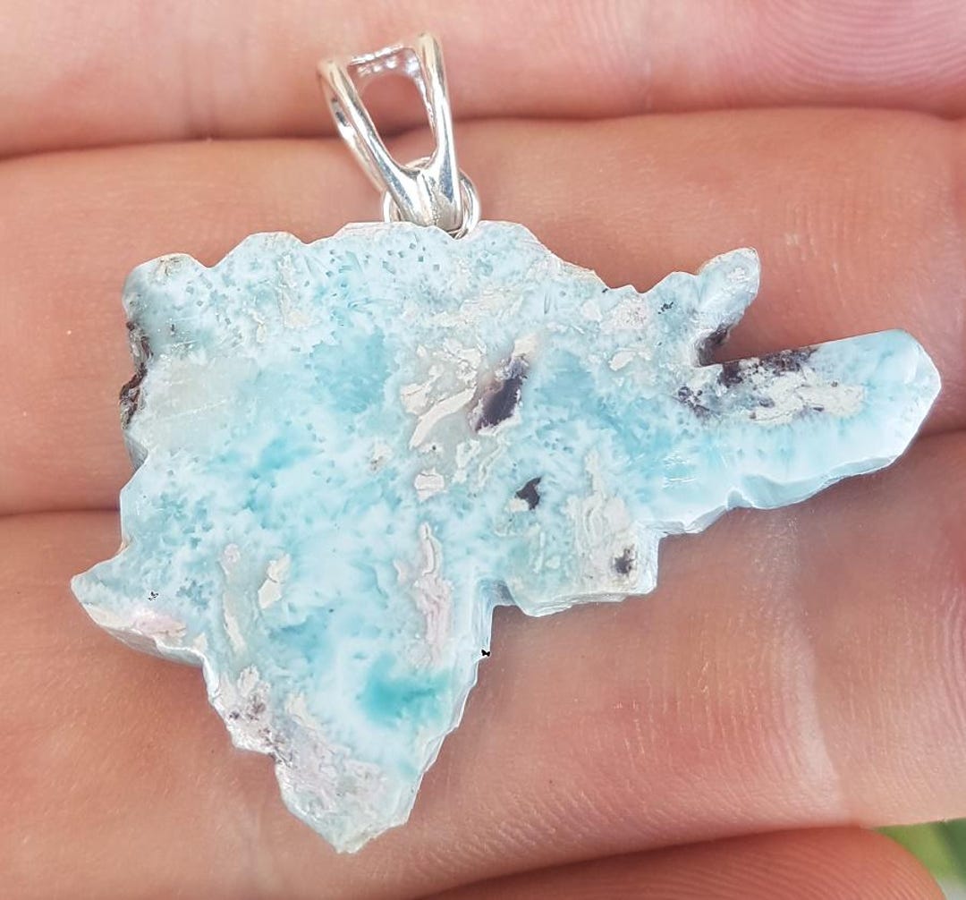 Uniq One on the World Blue DR Map-mapa LARIMAR Gemstone 925 Sterling ...