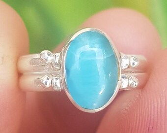Flip 2 in 1 Blue LARIMAR-AMBER Gemstones 925 Sterling Silver Reversible ...