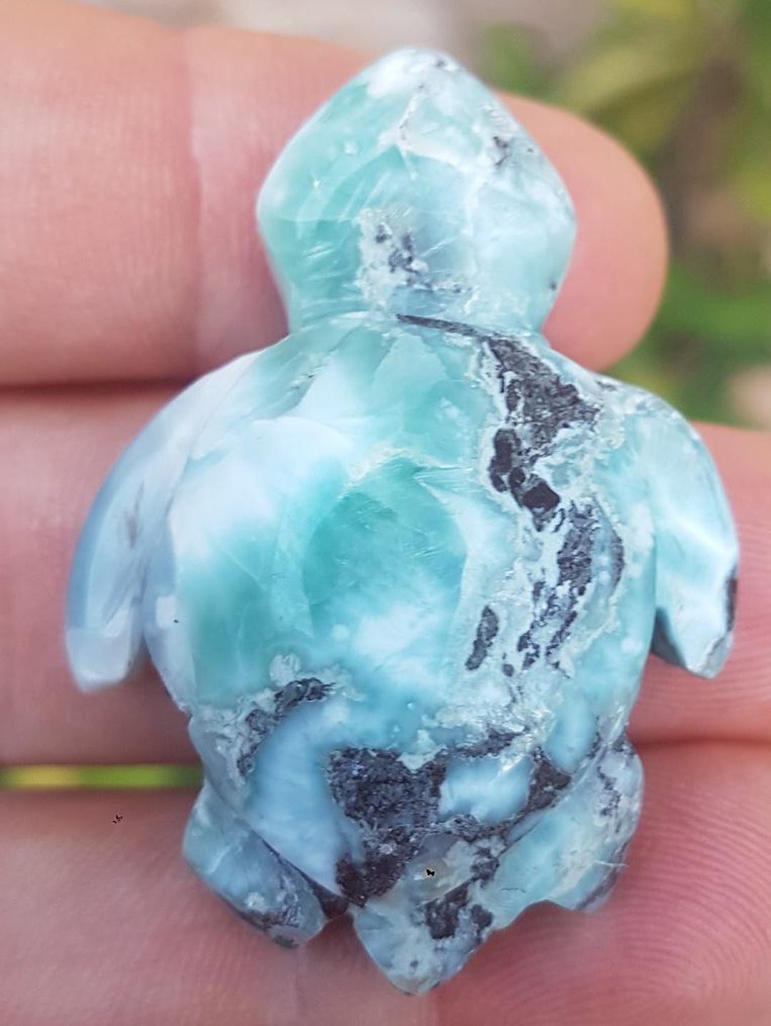 Uniq One Larimar TURTLE-TORTUGA Carved Gemstone for Decoration 30 Grams ...