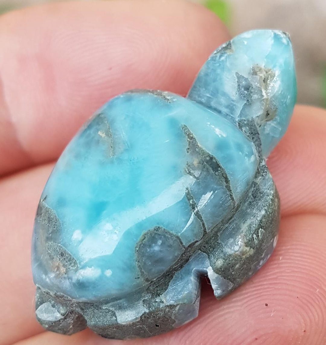 Exotic Natural Design Blue LARIMAR TURTLE Carved Gemstone for ...