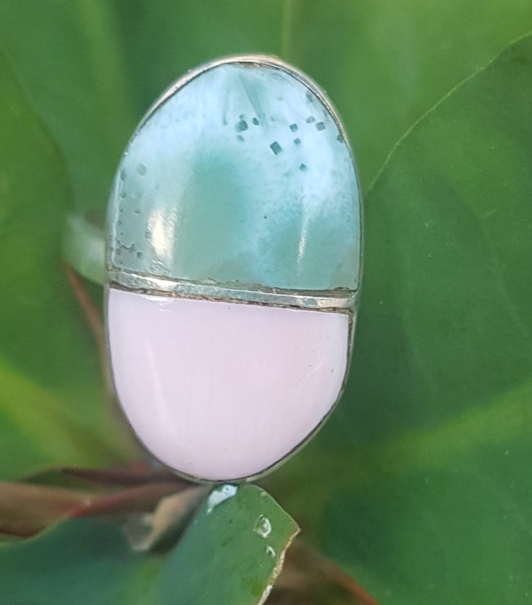 NATURAL Jewelry Larimar Pink Conch 925 Sterling Silver Ring Size 8.25 ...