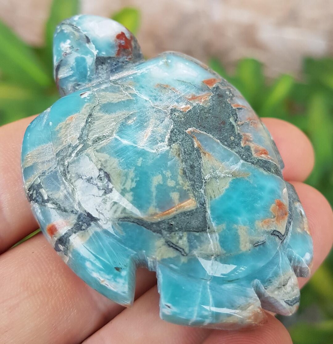 Exotic Natural Design LARIMAR TURTLE Carved Gemstone for Decoration 78 ...
