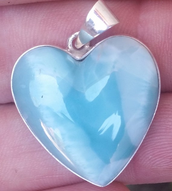 Premium BLUE HEART LARIMAR 925 Sterling Silver Pendant T-5 | Etsy