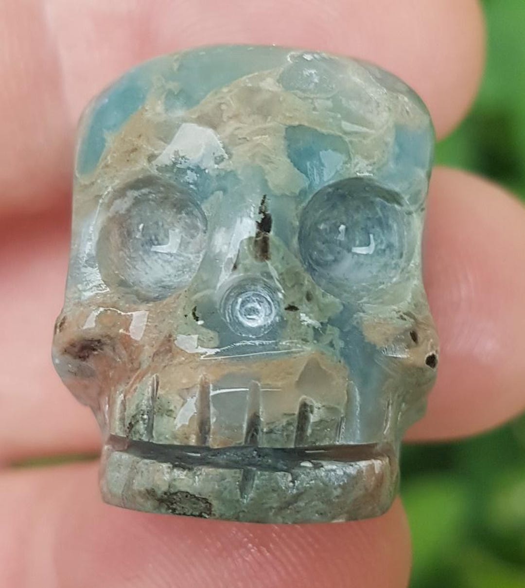 Very Rare Design Blue Larimar SKULL-CRANEO Carved Gemstone 27 Grams cj ...