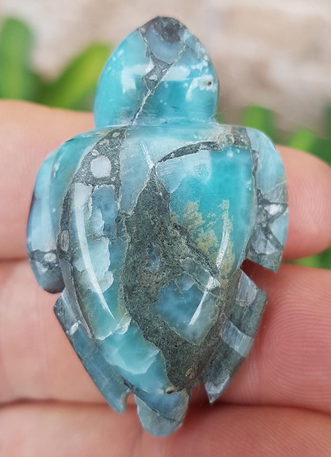 Exotic Natural Design LARIMAR TURTLE Carved Gemstone for Decoration 33 ...