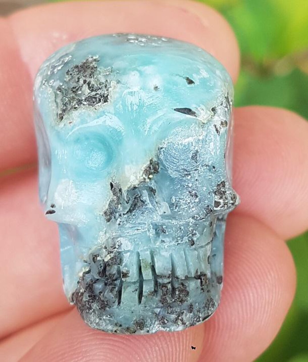 Very Rare Design Blue Larimar SKULL-CRANEO Carved Gemstone 33 Grams (lj ...