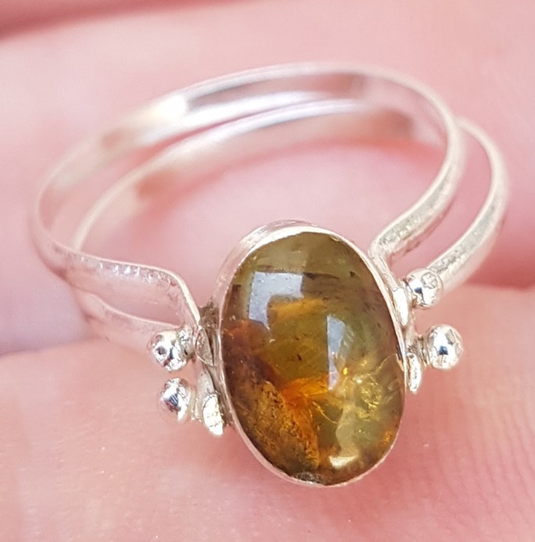 Flip 2 in 1 LARIMAR-AMBER Gemstones 925 Sterling Silver Reversible Ring ...