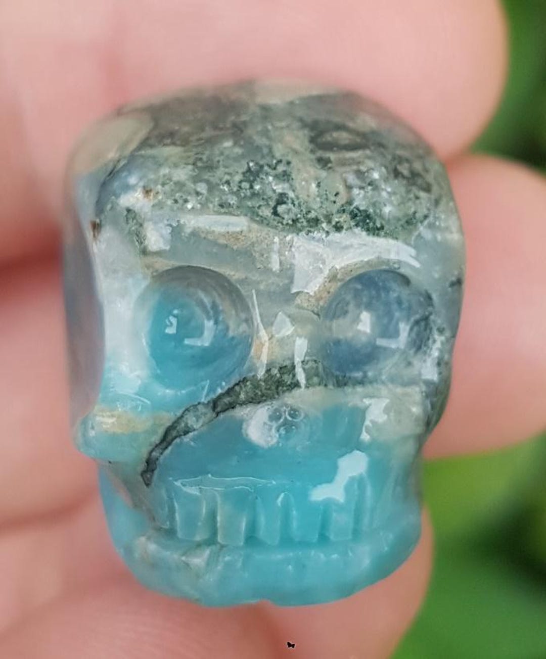 Very Rare Design Blue Larimar SKULL-CRANEO Carved Gemstone 23 Grams cj ...