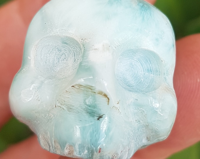 Uniq One on the World Larimar SKULL-CRANEO Carved Gemstone 42 Grams lar ...