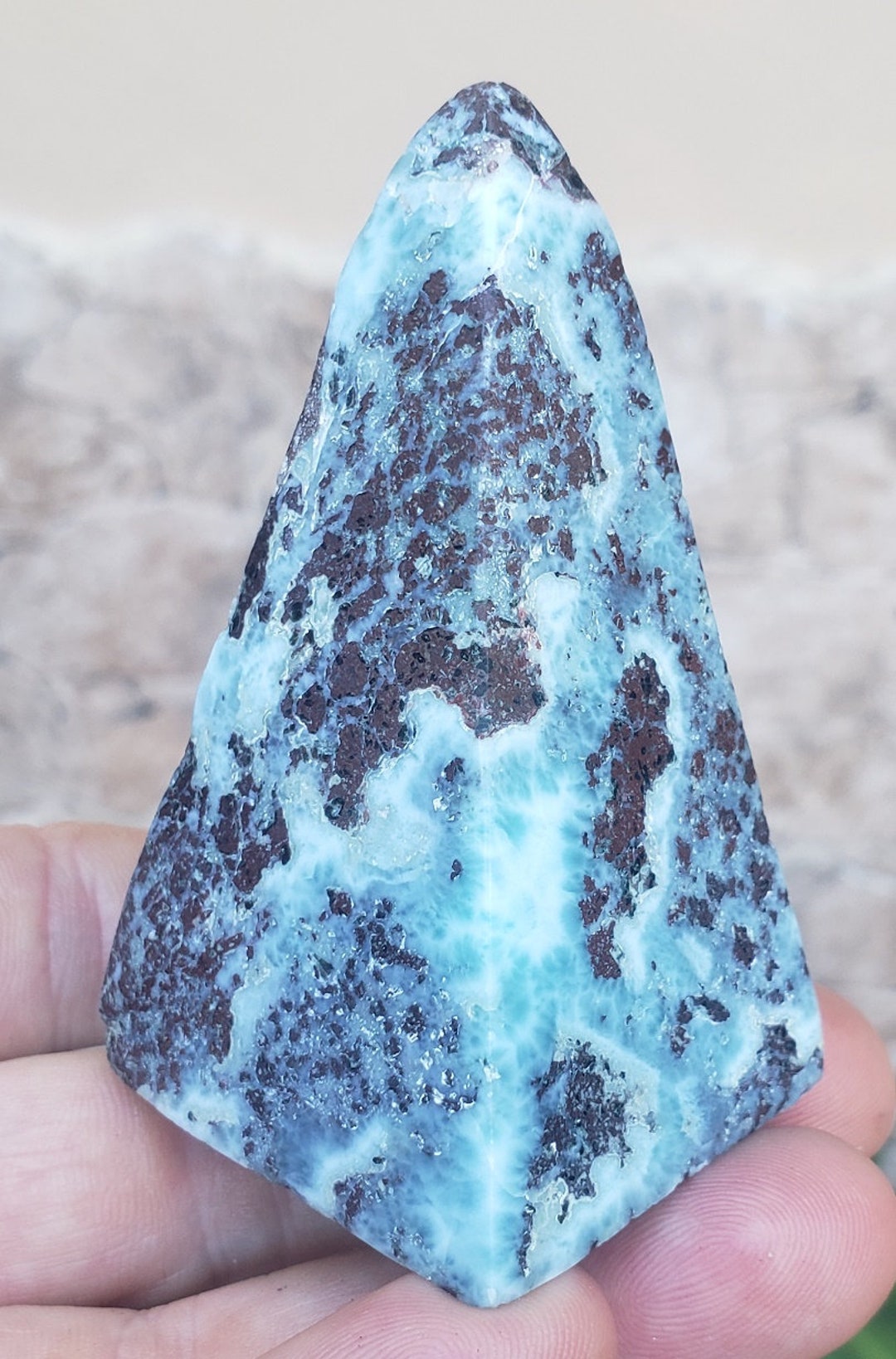 Uniq One Larimar Carved PYRAMID Original Gemstone 168 Grams Ornament ...