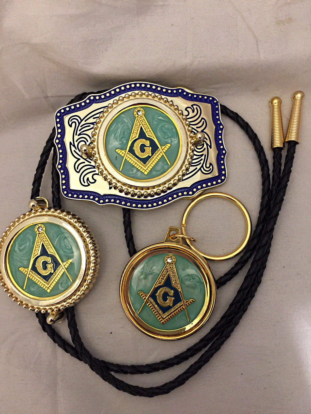 Masonic 3 Piece Set- Belt Buckle, Key Chain and Bolo - Etsy