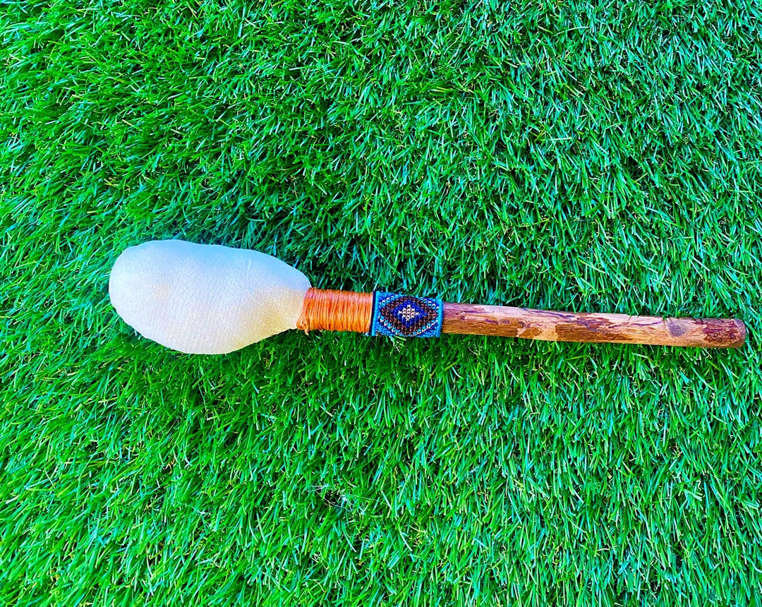 Beautiful Leather Drum Beater. 14 Long Hand Crafted in Soft Cream ...