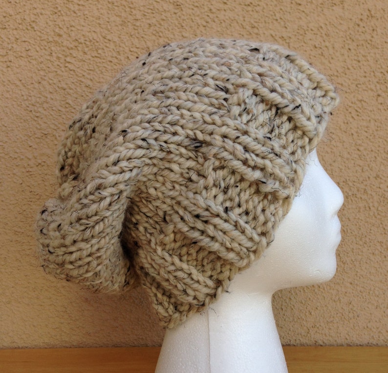 Chunky Knit Hat in Oatmeal, Unisex Slouchy Knit Hat, Super Chunky Knit ...