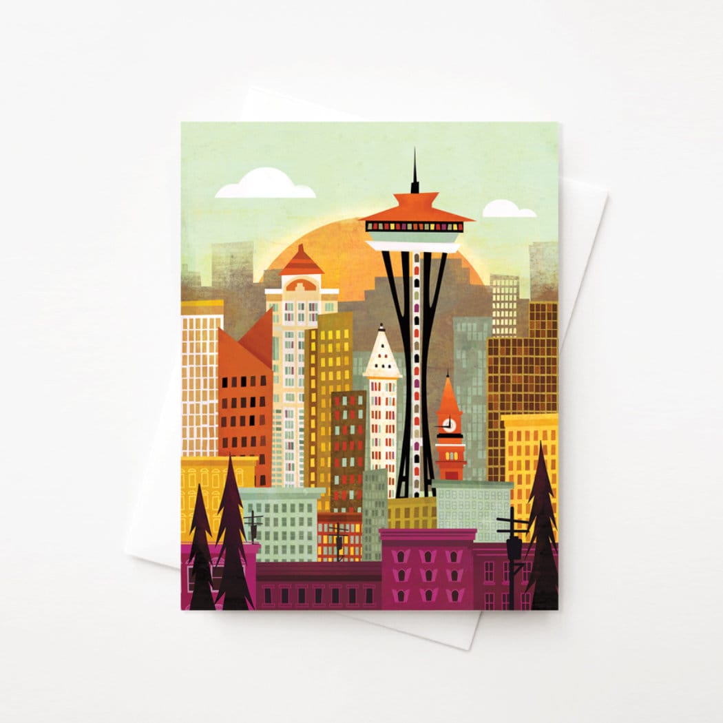 Seattle Skyline A2 Greeting Card With Envelope by Amber - Etsy