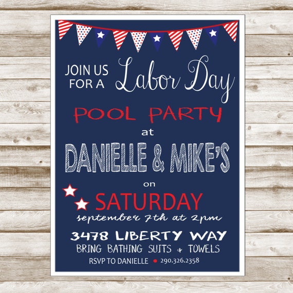 Labor Day Invitation Printable Invitation pool Party 4th Of Etsy