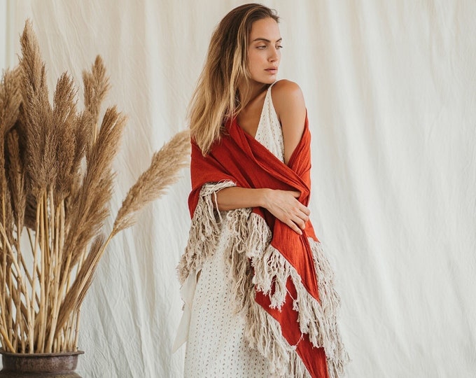 Boho Fringed Shawl ∆ Summer Scarf Women ∆ Hippie Clothing Organic Shawl ...