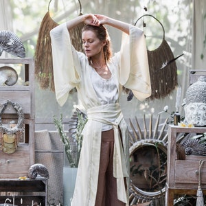 Cream Silk Kimono Robe Natural Silk Clothing Women Boho Kimono Cardigan ...