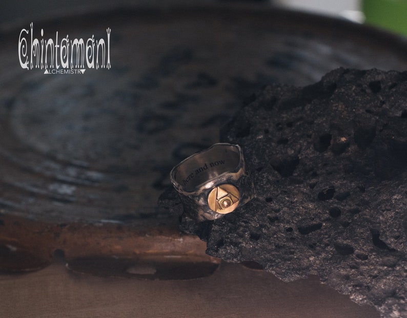 ALCHEMY Sterling Silver Hammered Ring W 18K Gold Oxidized - Etsy