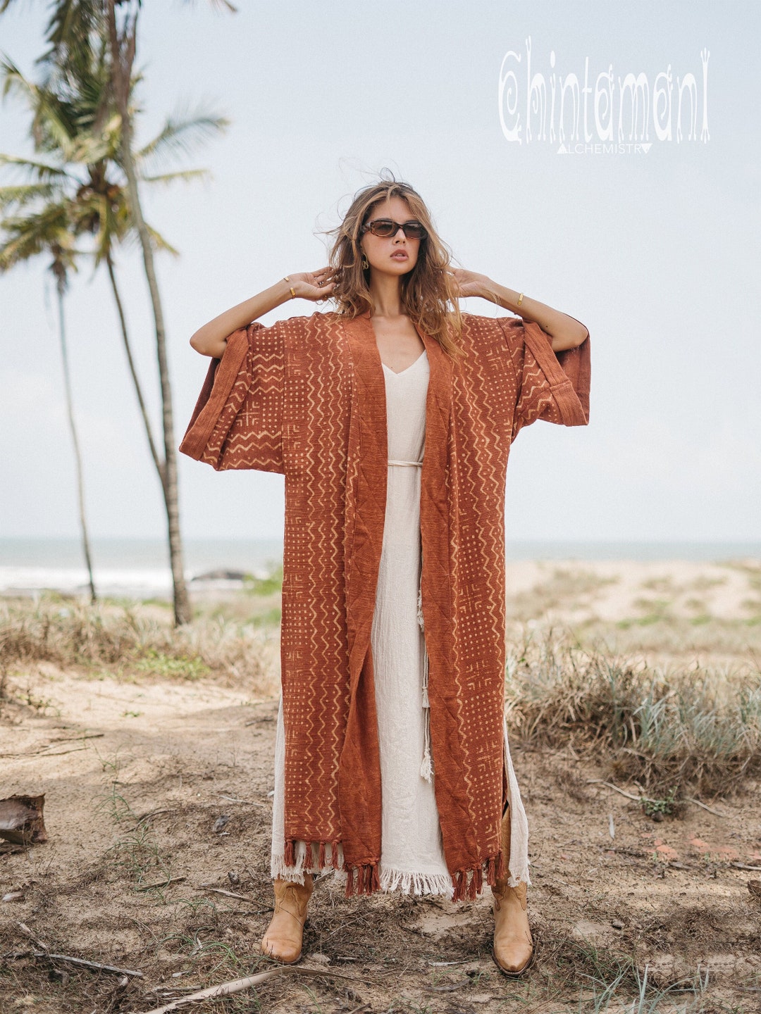 Long Boho Kimono Robe Raw Cotton Japanese Kimono Cardigan Goddess ...
