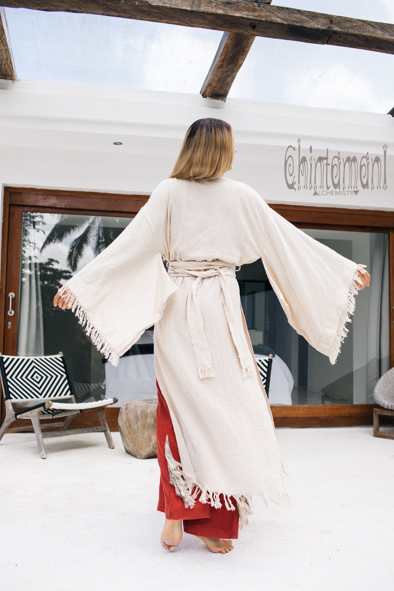 Wide Sleeves Kimono Robe Boho Wedding Gown Raw Cardigan - Etsy