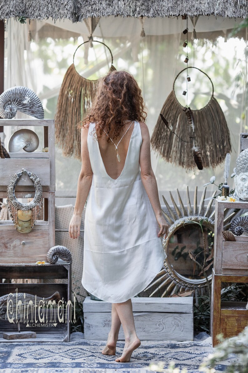Open Back Silk Dress Women Mini Dress White Silk Tunic - Etsy