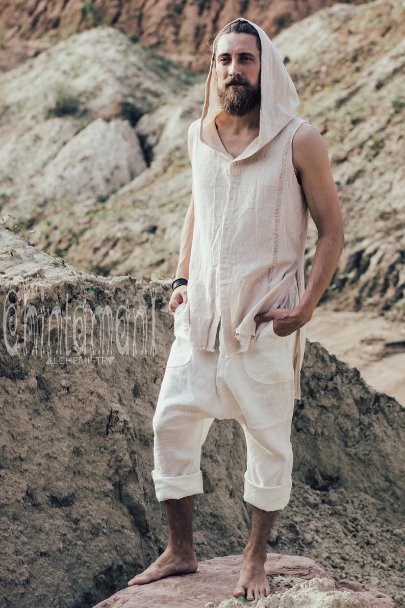 Raw Cotton Man Hooded Shirt White Long Tank Top Men Boho - Etsy UK