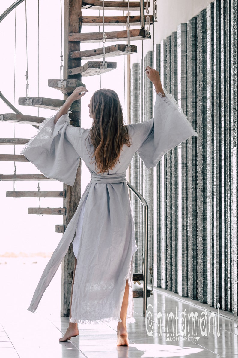 Grey Linen Kimono Robe Linen Clothing for Women Linen Top | Etsy