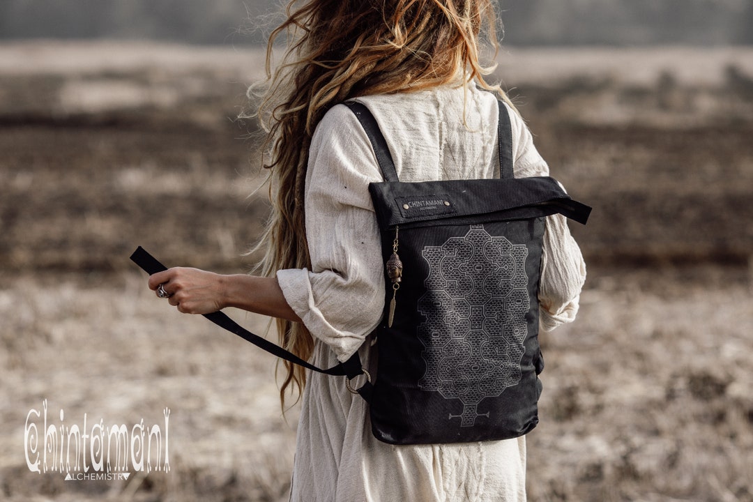 Small Boho Backpack Flat Canvas Backpack Rolltop Laptop - Etsy